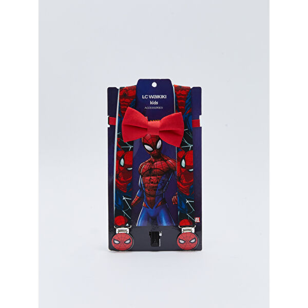 Spiderman Baskılı Erkek Çocuk Pantolon Askısı ve Papyon