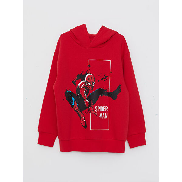Kapüşonlu Spiderman Baskılı Uzun Kollu Erkek Çocuk Sweatshirt