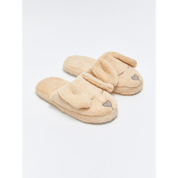 3D Aplike Detaylı Nakışlı Pelüş Kadın Ev Terliği