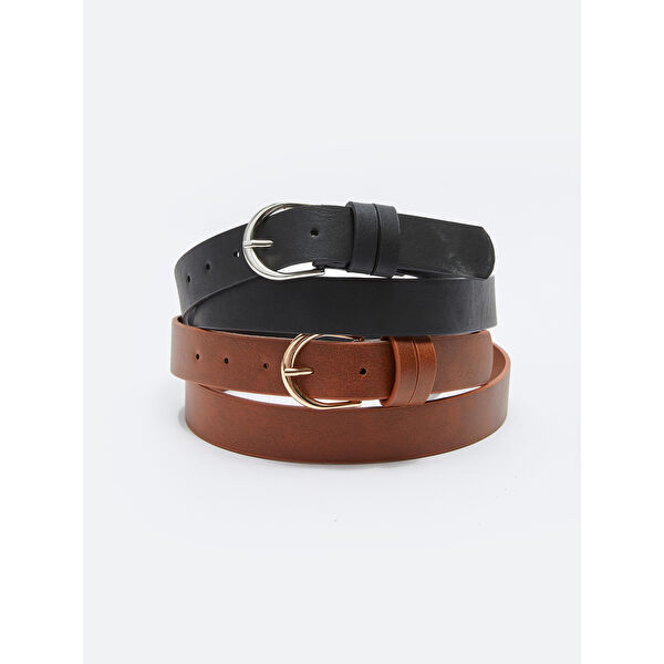 Deri Görünümlü Kadın Kemer 2'li