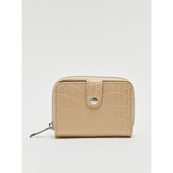Deri Görünümlü Kroko Desenli Kadın Kartlık