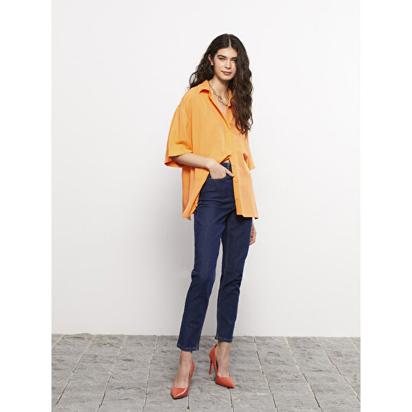 Yüksek Bel Slim Fit Düz Cep Detaylı Kadın Rodeo Jean Pantolon Yüksek Bel Slim Fit Düz Cep Detaylı Kadın Rodeo Jean Pantolon