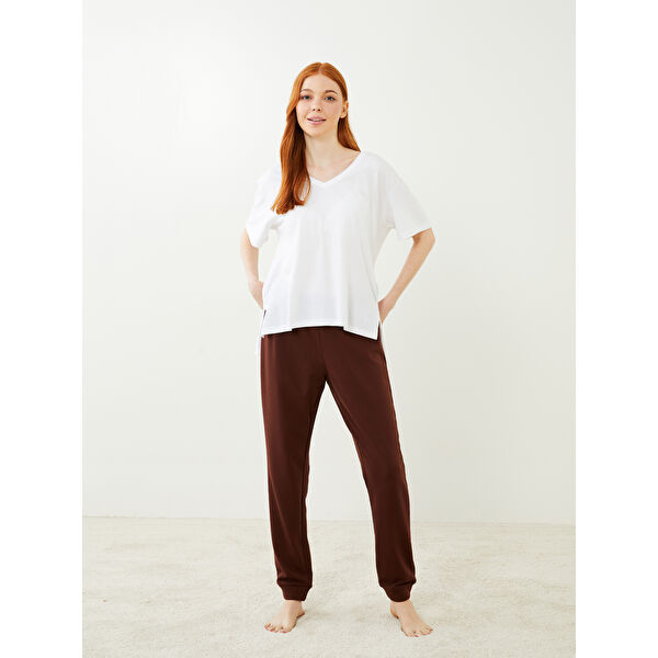 Beli Lastikli Düz Pamuklu Kadın Jogger Pijama Alt Beli Lastikli Düz Pamuklu Kadın Jogger Pijama Alt