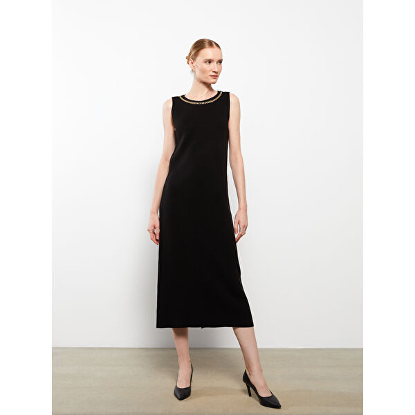 Bisiklet Yaka Düz Kolsuz Kadın Triko Elbise Bisiklet Yaka Düz Kolsuz Kadın Triko Elbise