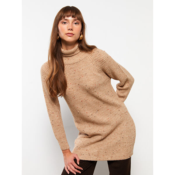 Balıkçı Yaka Kendinden Desenli Uzun Kollu Kadın Triko Tunik Balıkçı Yaka Kendinden Desenli Uzun Kollu Kadın Triko Tunik