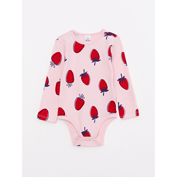 Bisiklet Yaka Uzun Kollu Baskılı Pamuklu Kız Bebek Çıtçıtlı Body