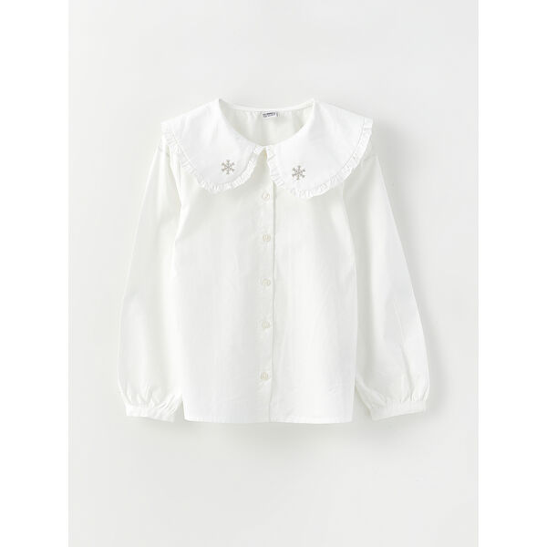 Bebe Yaka Nakışlı Uzun Kollu Poplin Kız Çocuk Gömlek Bebe Yaka Nakışlı Uzun Kollu Poplin Kız Çocuk Gömlek