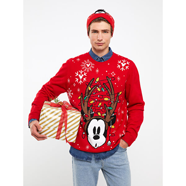 Bisiklet Yaka Uzun Kollu Baskılı Erkek Triko Kazak Bisiklet Yaka Uzun Kollu Baskılı Erkek Triko Kazak