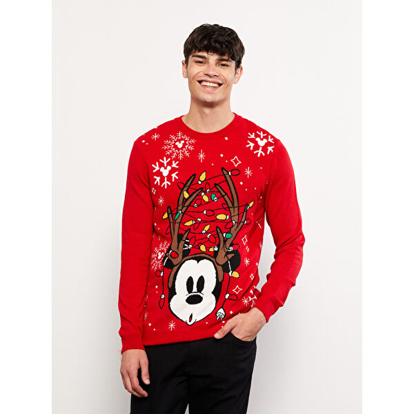 Bisiklet Yaka Uzun Kollu Baskılı Erkek Triko Kazak Bisiklet Yaka Uzun Kollu Baskılı Erkek Triko Kazak