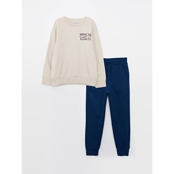 Bisiklet Yaka Baskılı Uzun Kollu Erkek Çocuk Sweatshirt ve Eşofman Altı Bisiklet Yaka Baskılı Uzun Kollu Erkek Çocuk Sweatshirt ve Eşofman Altı