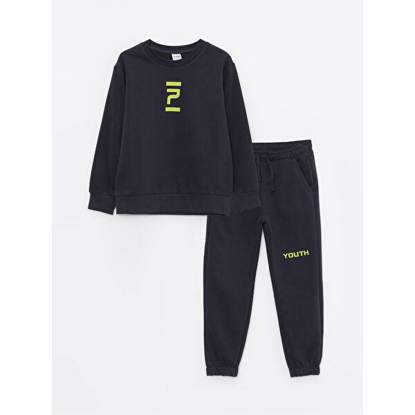 Bisiklet Yaka Baskılı Uzun Kollu Erkek Çocuk Sweatshirt ve Eşofman Altı Bisiklet Yaka Baskılı Uzun Kollu Erkek Çocuk Sweatshirt ve Eşofman Altı