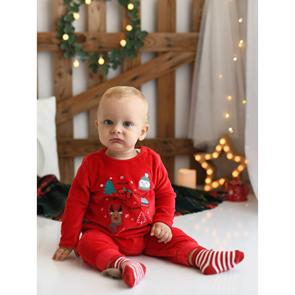 Bisiklet Yaka Uzun Kollu Yılbaşı Temalı Erkek Bebek Tulum Bisiklet Yaka Uzun Kollu Yılbaşı Temalı Erkek Bebek Tulum