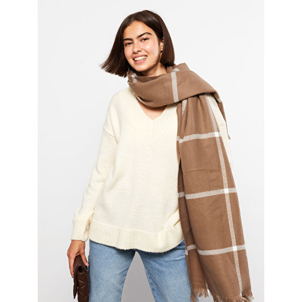 Ekose Desenli Saçaklı Kadın Atkı Ekose Desenli Saçaklı Kadın Atkı