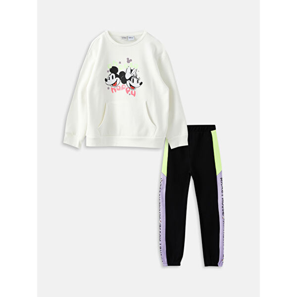 Bisiklet Yaka Minnie ve Mickey Mouse Baskılı Uzun Kollu Kız Çocuk Sweatshirt ve Eşofman Alt Bisiklet Yaka Minnie ve Mickey Mouse Baskılı Uzun Kollu Kız Çocuk Sweatshirt ve Eşofman Alt