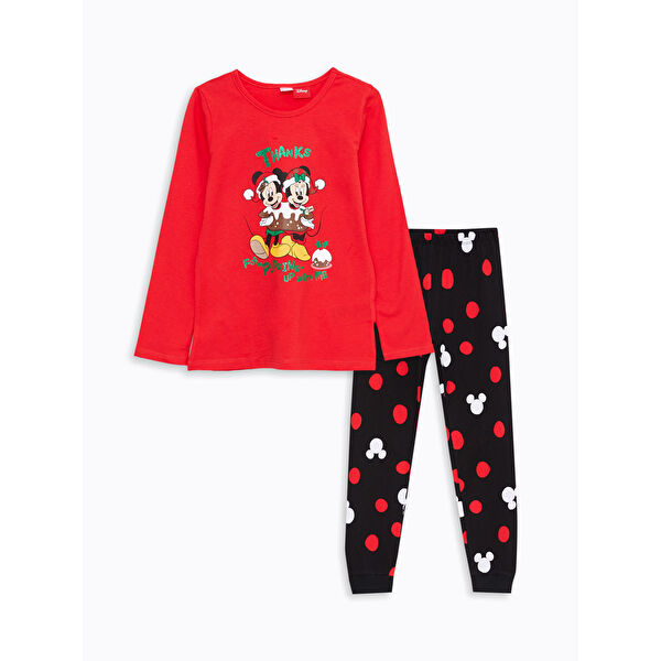 Bisiklet Yaka Minnie ve Mickey Mouse Baskılı Yılbaşı Temalı Uzun Kollu Kız Çocuk Pijama Takımı Bisiklet Yaka Minnie ve Mickey Mouse Baskılı Yılbaşı Temalı Uzun Kollu Kız Çocuk Pijama Takımı