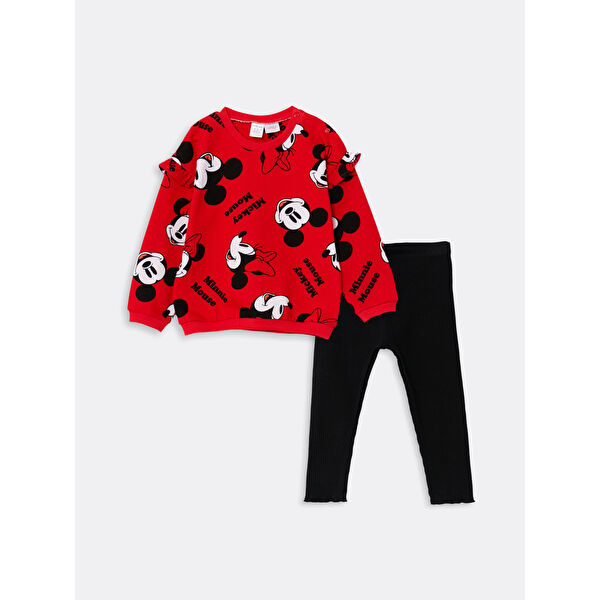 Bisiklet Yaka Uzun Kollu Mickey Mouse Baskılı Kız Bebek Sweatshirt ve Tayt 2'li Takım Bisiklet Yaka Uzun Kollu Mickey Mouse Baskılı Kız Bebek Sweatshirt ve Tayt 2'li Takım