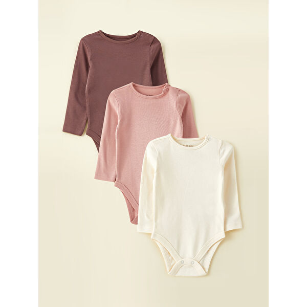 Bisiklet Yaka Uzun Kollu Basic Kız Bebek Çıtçıtlı Body 3'lü Bisiklet Yaka Uzun Kollu Basic Kız Bebek Çıtçıtlı Body 3'lü