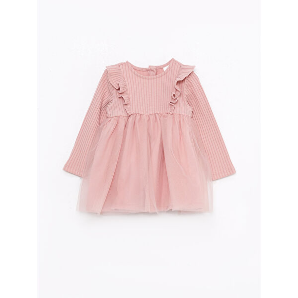 Bisiklet Yaka Uzun Kollu Kız Bebek Elbise