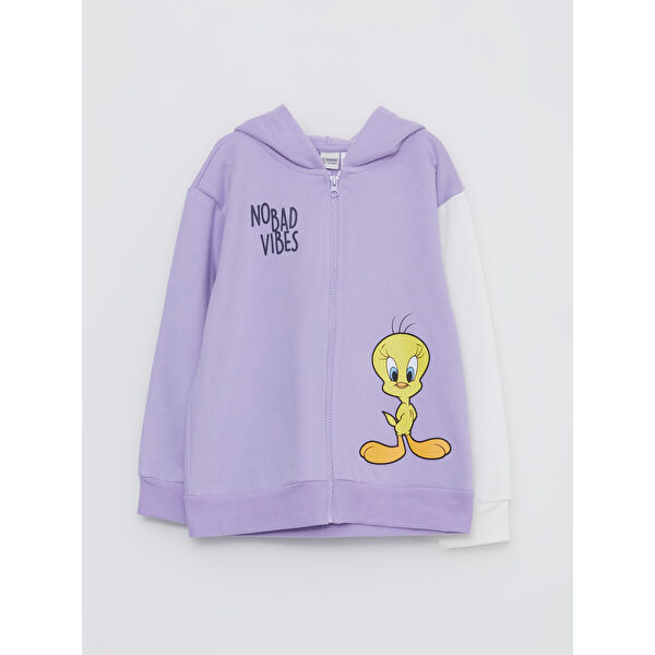 Kapüşonlu Tweety Baskılı Uzun Kollu Kız Çocuk Fermuarlı Sweatshirt Kapüşonlu Tweety Baskılı Uzun Kollu Kız Çocuk Fermuarlı Sweatshirt