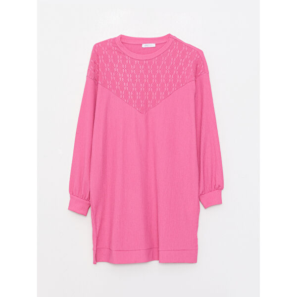 Bisiklet Yaka Nakışlı Uzun Kollu Kadın Tunik