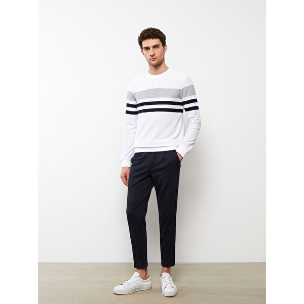 Bisiklet Yaka Uzun Kollu Çizgili Erkek Sweatshirt