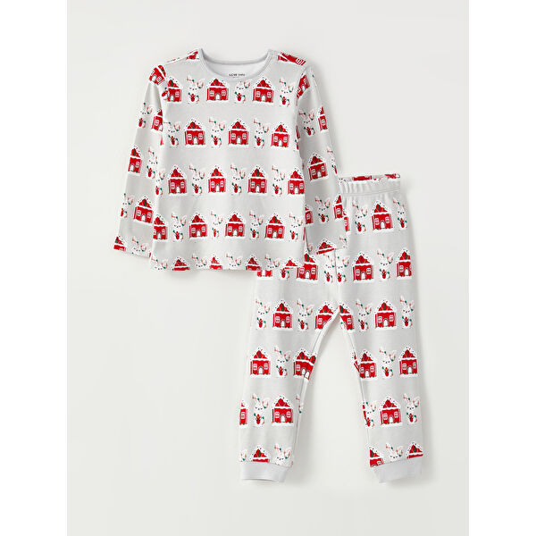 Bisiklet Yaka Uzun Kollu Baskılı Kız Bebek Pijama Takımı