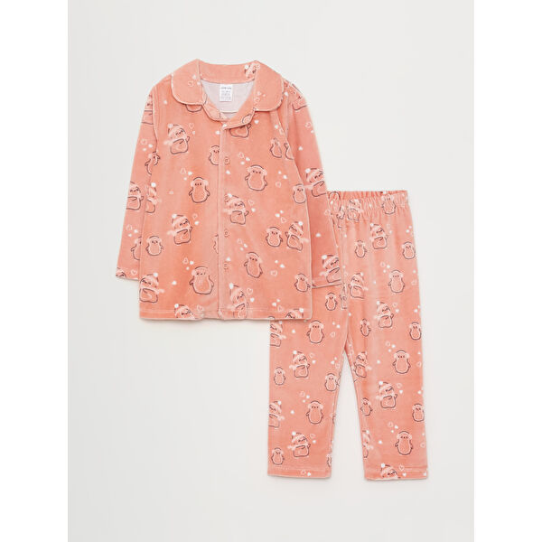 Polo Yaka Uzun Kollu Baskılı Polar Kız Bebek Pijama Takım Polo Yaka Uzun Kollu Baskılı Polar Kız Bebek Pijama Takım