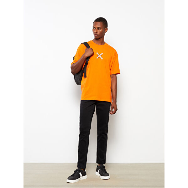 Bisiklet Yaka Kısa Kollu Baskılı Penye Erkek Tişört