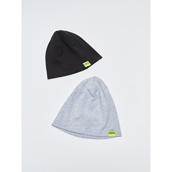 Etiket Baskılı Erkek Çocuk Bere 2'li