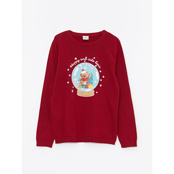 Bisiklet Yaka Yılbaşı Temalı Uzun Kollu Kız Çocuk Triko Kazak