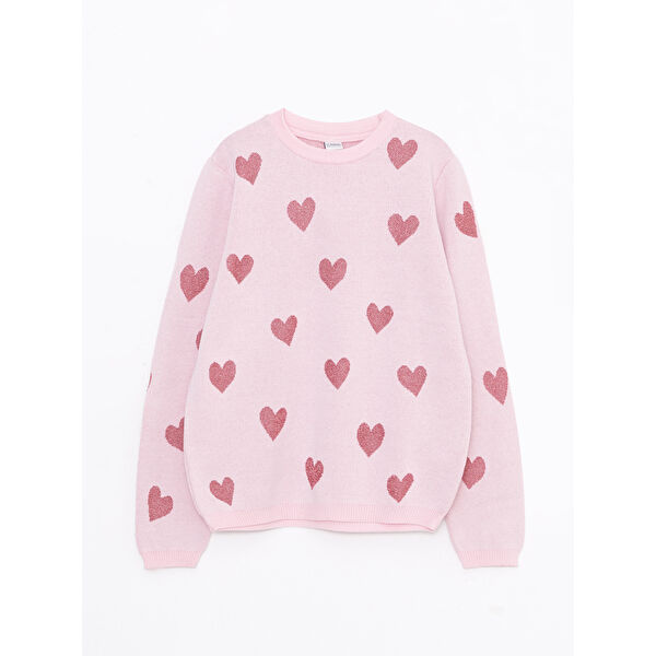 Bisiklet Yaka Desenli Uzun Kollu Kız Çocuk Triko Kazak