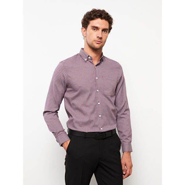 Regular Fit Uzun Kollu Ekose Gabardin Erkek Gömlek