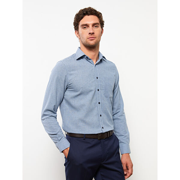 Regular Fit Uzun Kollu Desenli Armürlü Erkek Gömlek