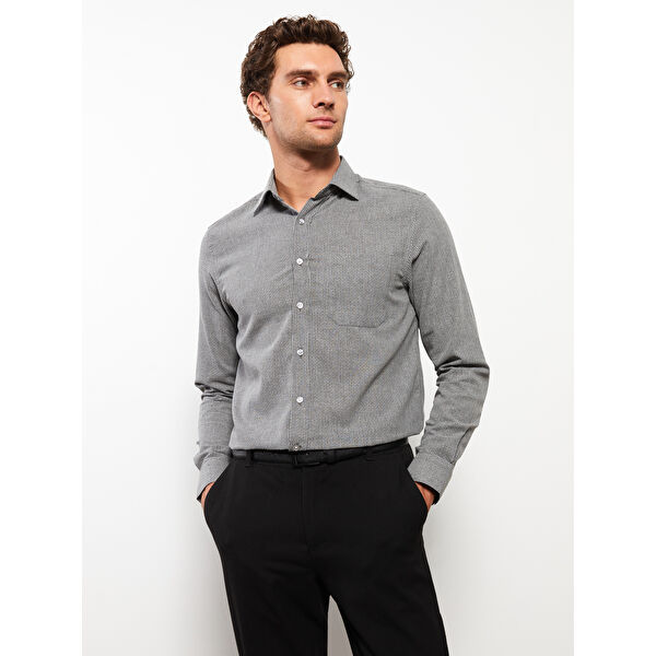 Regular Fit Uzun Kollu Desenli Armürlü Erkek Gömlek