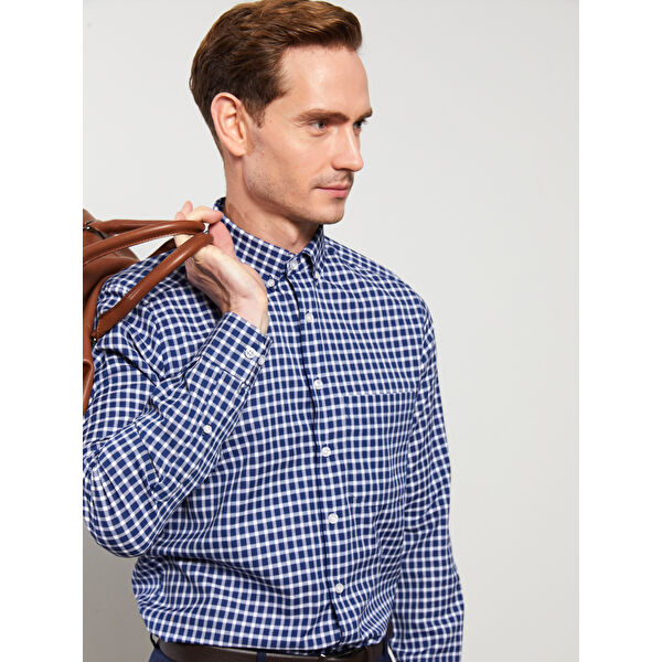 Slim Fit Uzun Kollu Ekose Armürlü Erkek Gömlek Slim Fit Uzun Kollu Ekose Armürlü Erkek Gömlek