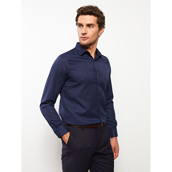 Slim Fit Uzun Kollu Desenli Gabardin Erkek Gömlek Slim Fit Uzun Kollu Desenli Gabardin Erkek Gömlek
