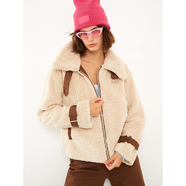 Gömlek Yaka Renk Bloklu Uzun Kollu Kadın Mont