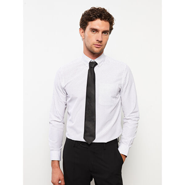 Regular Fit Uzun Kollu Desenli Poplin Erkek Gömlek