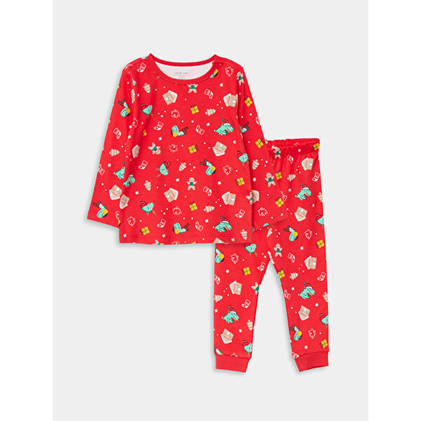 Beli Lastikli Yılbaşı Temalı Erkek Bebek Pijama Takımı