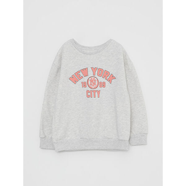 Bisiklet Yaka Baskılı Uzun Kollu Kız Çocuk Sweatshirt Bisiklet Yaka Baskılı Uzun Kollu Kız Çocuk Sweatshirt