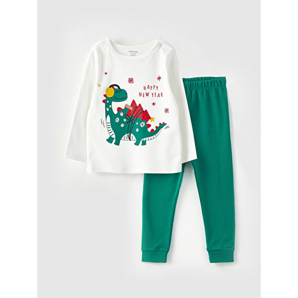 Bisiklet Yaka Uzun Kollu Baskılı Erkek Bebek Pijama Takımı 2'li