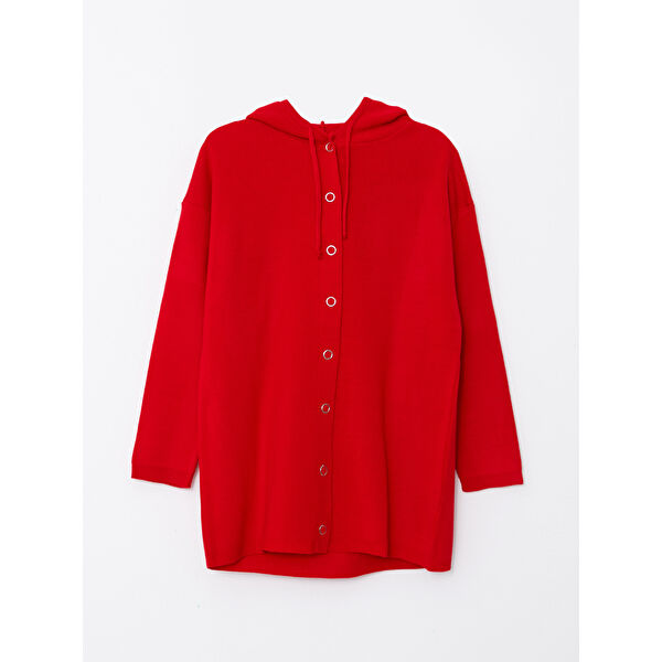 Kapüşonlu Düz Uzun Kollu Kadın Triko Hırka