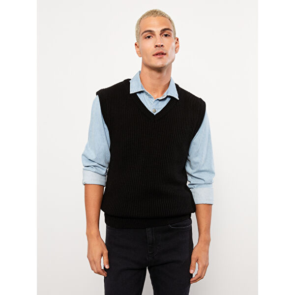 Standart Kalıp V Yaka Erkek Triko Süveter