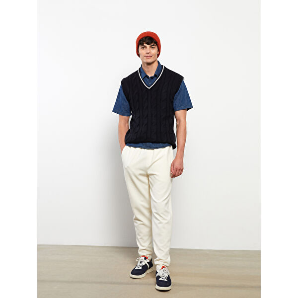 V Yaka Kolsuz Desenli Erkek Süveter