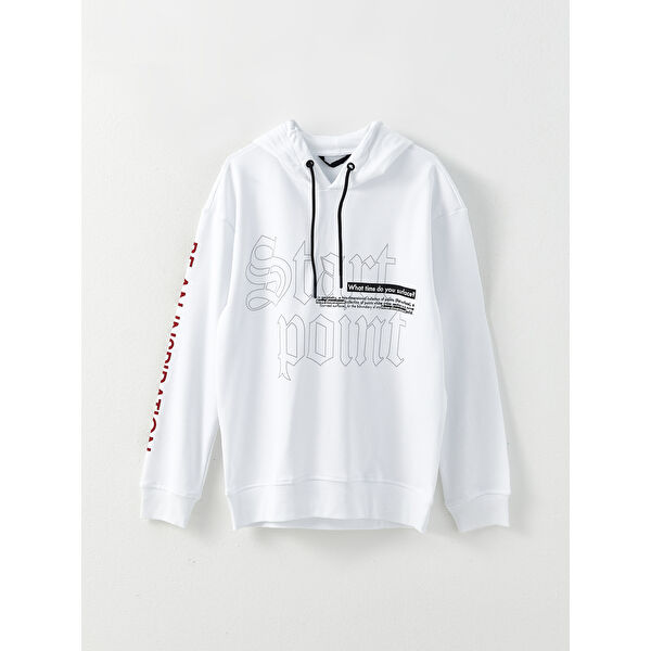 Oversize Kapüşonlu Uzun Kollu Baskılı Erkek Sweatshirt Oversize Kapüşonlu Uzun Kollu Baskılı Erkek Sweatshirt