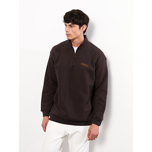 Oversize Dik Yaka Uzun Kollu Baskılı Erkek Sweatshirt