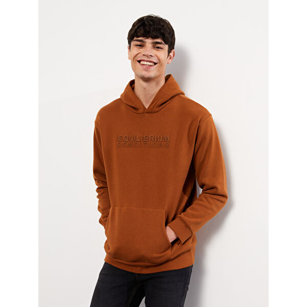 Kapüşonlu Uzun Kollu Nakışlı Erkek Sweatshirt