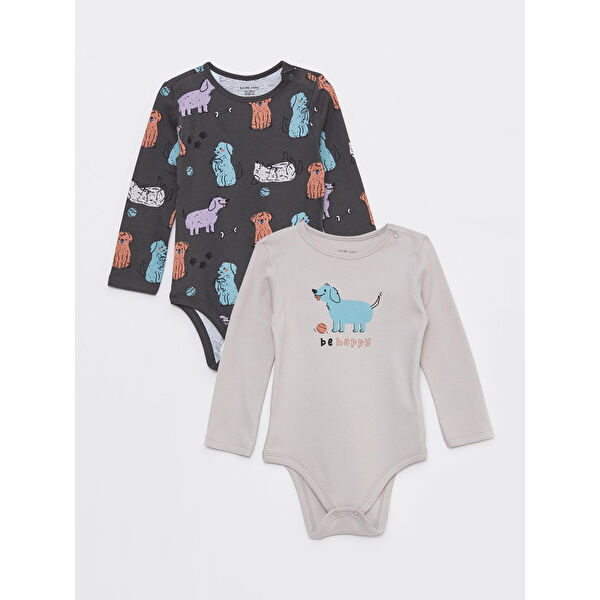 Bisiklet Yaka Uzun Kollu Baskılı Erkek Bebek Çıtçıtlı Body 2'li Bisiklet Yaka Uzun Kollu Baskılı Erkek Bebek Çıtçıtlı Body 2'li