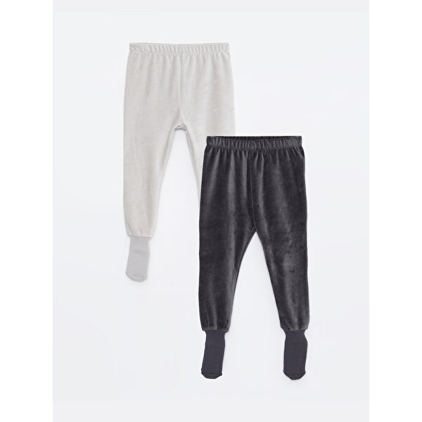 Beli Lastikli Kadife Erkek Bebek Çoraplı Pantolon 2'li