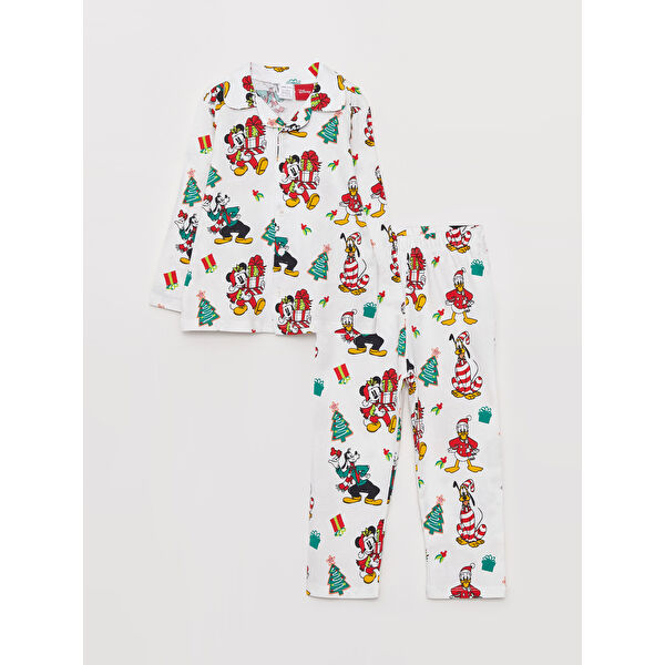 Polo Yaka Uzun Kollu Disney Baskılı Erkek Bebek Pijama Takımı